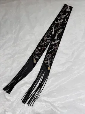 Hermes | Accessories | Hermes Les Cles A Pois Leather Fringes Twilly ...